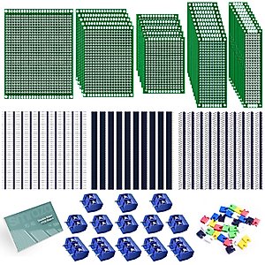 Smraza 104pcs Double Sided PCB Board Kit, Prototype Boards for DIY Soldering and Electronic Project Circuit Boards Compatible with Arduino Kits, 30PCS 40 Pin 2.54mm Male and Female Header Connector