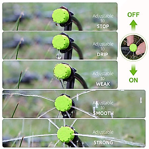 Kalolary 200Pcs Adjustable Irrigation Drippers, 1/4 Inch Barbed Drip Emitter 360 Degree Watering Sprinklers Anti-Clogging Drippers for 4mm/7mm Garden Watering System（Green）