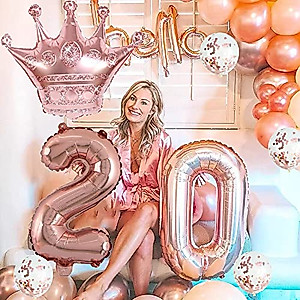 KUNGOON 90th Birthday Balloon,Rose Gold Number 90 Mylar Balloon,Funny 90th Birthday/Wedding Anniversary Crown Aluminum Foil Balloon Decoration for Women/Men.