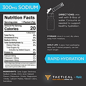 Fluid Tactical - Electrolyte Powder Packets, Accelerate Re-Hydration, Low Sugar, Electrolyte Drink Mix, Prevent Dehydration, Eliminate Cramps (Variety Pack)
