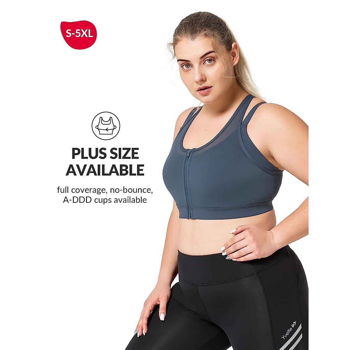 Yvette High Impact Women Sports Bra Front Closure Double Deck Mesh Running Bra for Plus Size, 08AGrey, L(DF)