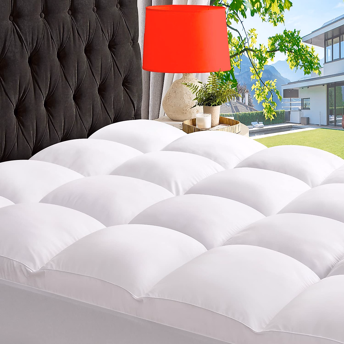 ABENE Mattress Topper Short Queen for Back Pain Relief, Extra Thick Mattress Pad Pillowtop, Soft Mattress Protector Cover with 8"-21" Deep Pocket, Overfilled Down Alternative Filling (White)