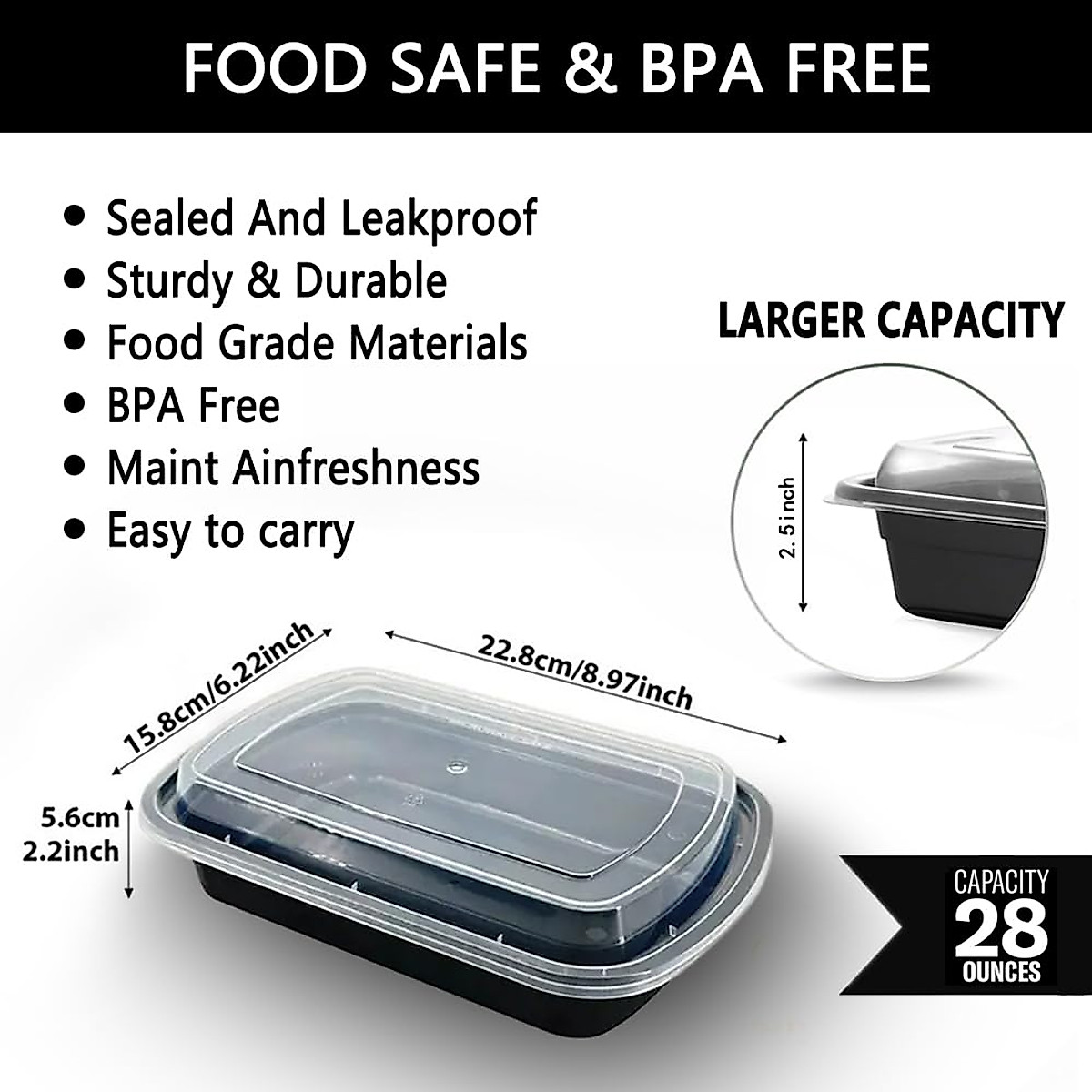 BNNIUCWE 15 Pack 28 Oz Reusable Meal Prep Containers with Lids/Food Storage Containers/Takeaway Disposable Lunch Boxes Leakproof | Dishwasher Freezer Microwave Safe/One Compartment