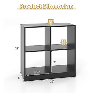 Tangkula 4-Cube Bookcase, Freestanding Open Bookshelf, 2 Anti-Tipping Kits, Modern Cube Storage Wooden Display Shelf for Living Room Kids Room, Easy Assembly (Black, 29 x 13 x 29 Inch)