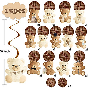 Bear Hanging Swirls Teddy Bear Baby Shower Decorations 15Pcs Teddy Bear Hanging Decor Cute Bear Swirls Ceiling Streamer We Can Bearly Wait Party Decorations for Bear Theme Baby Shower Supplies