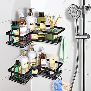 AOUKAR Corner Shower Caddy - Bathroom Organizer Shelves Shower Shelf for Inside Shower Organizer Corner Shower Accessories for Bathroom 2 Packs with Mesh Pads