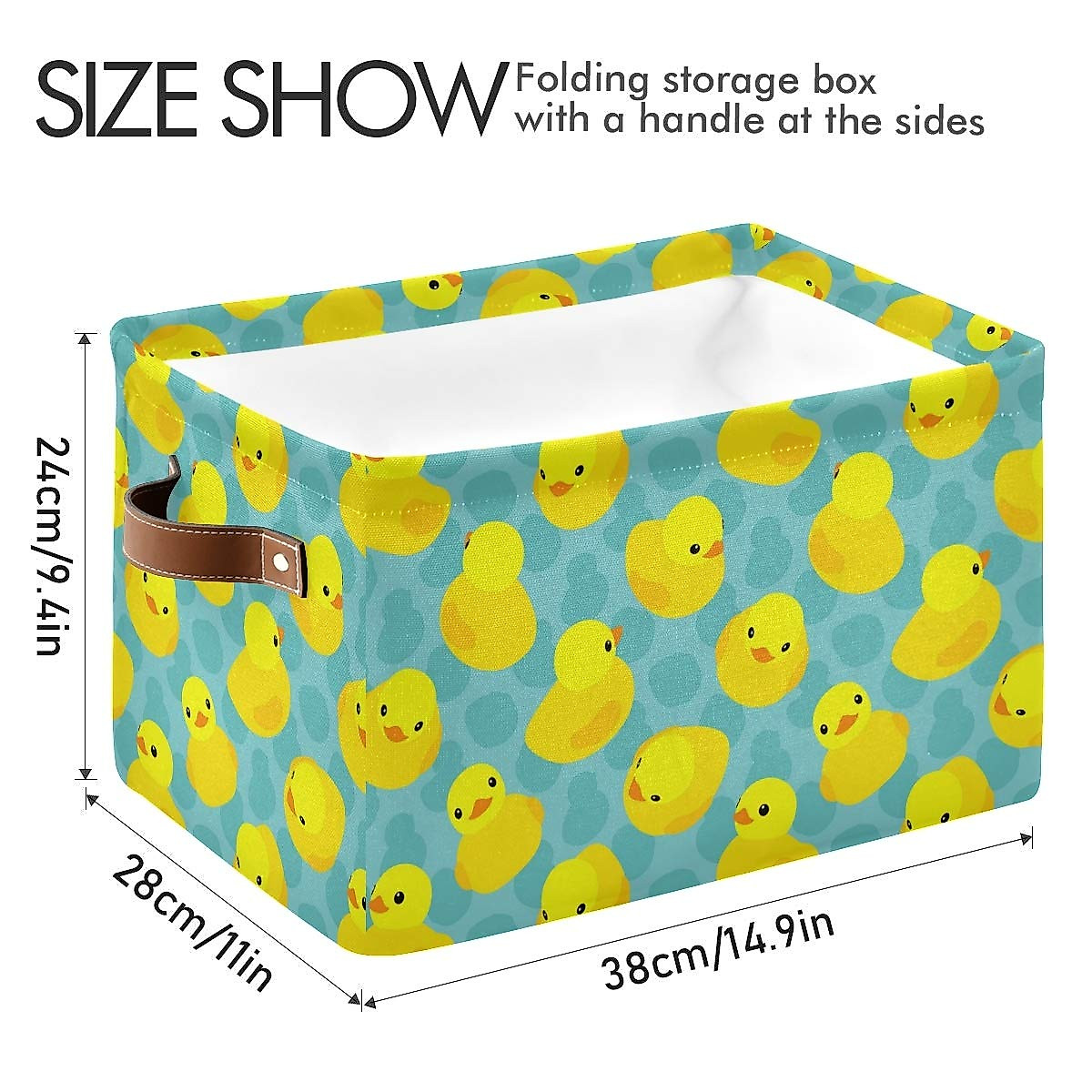 Rectangular Storage Bin Yellow Rubber Duck Basket with Handles - Organizer Bin for Toys, Books, Laundry Basket for Kids/Pets, Playroom
