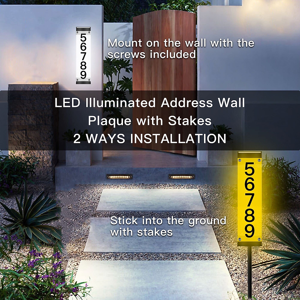 Tomskiko Solar Address Light Farmhouse Hanging Solar Ceiling Light Outside Waterproof Address Plaques with Remote (Blue)