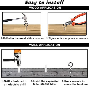 Ansxiy 10 PCS 3 inches Q-Hanger Hooks with Safety Buckle, Screw Hooks for Outdoor String Lights, Ceiling Hooks for Hanging Plants, Black