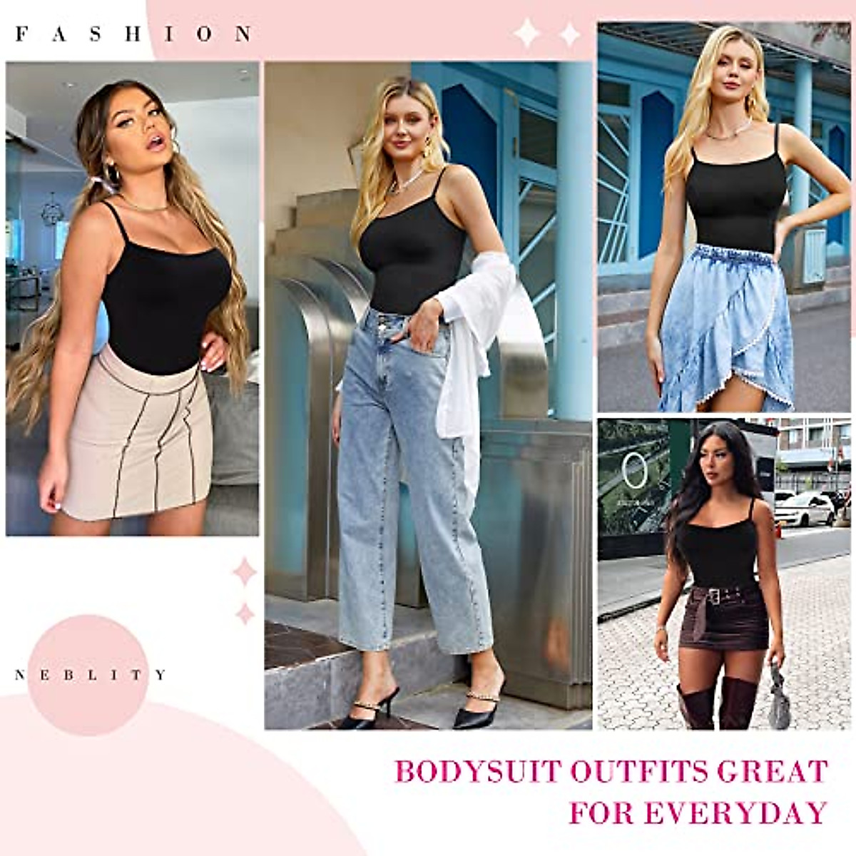 Nebility Shapewear Waist Trainer Bodysuits Women Clothing Tummy Control Seamless Full Body Shaper Square Neck Jumpsuits Top(Black,Large)