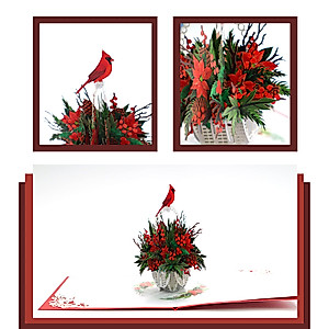 CUTE POPUP - Red Cardinal and Poinsettia Pop Up Card, Thank You Cards, Thinking of You Card, Birthday Card for Mother, Friend on Every Occasion