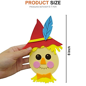 4E's Novelty Scarecrow Fall Crafts for Kids (12 Pack) Foam Self Adhesive, Crafts for Kids Bulk with Magnet, Halloween, Thanksgiving DIY Party Favors Activity for Ages 3-12