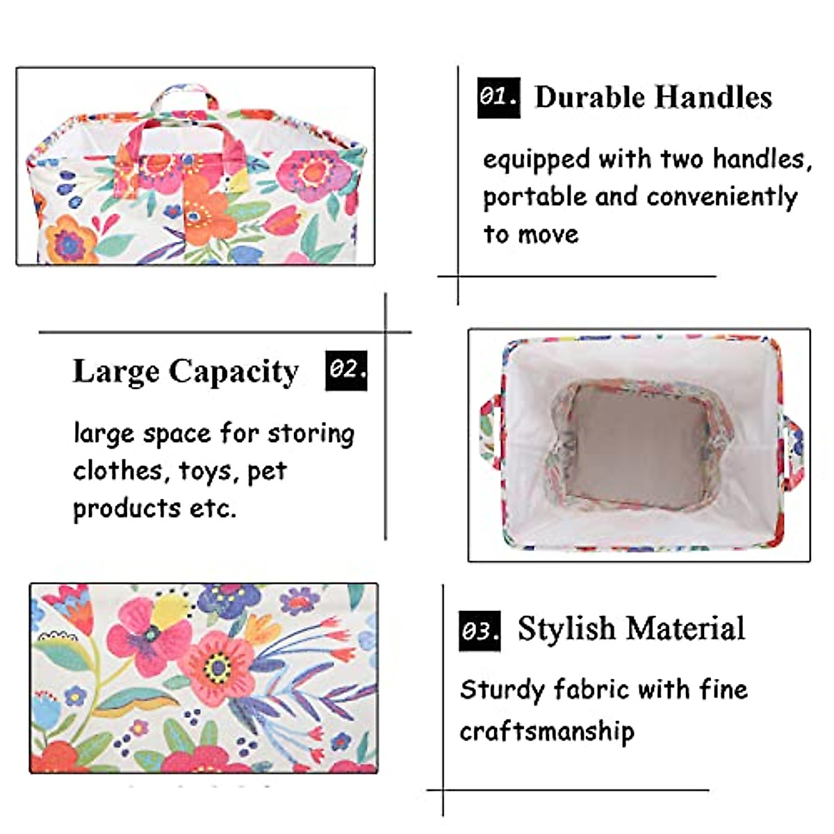 Yodo Collapsible Laundry Baskets-Large Foldable Laundry Hampers Freestanding Clothes Toy Storage Organizer with Waterproof Lining and Drawstring Closure,Flower