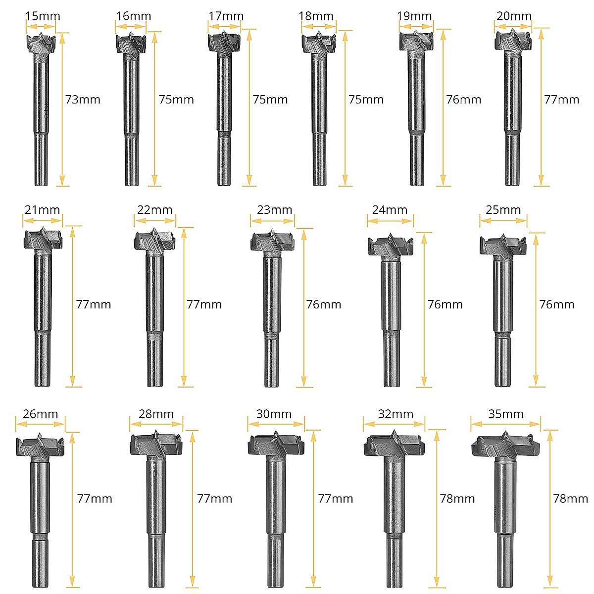 AMTOVL Forstner Drill Bit Set 16 Pcs Carbide Forstner Bits 15-35mm Woodworking Hole Saw Hinge Drill Bit High Speed Steel Drill Bits for Wood Plastic Plywood