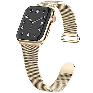 Slim Metal Band Compatible with Apple Watch Bands 40mm 44mm 41mm 45mm 38mm 42mm Women,Thin Narrow Stainless Steel Mesh Milanese Loop Magnetic Replacement Strap for iWatch SE Series 8 7 6 5 4 3 2 1