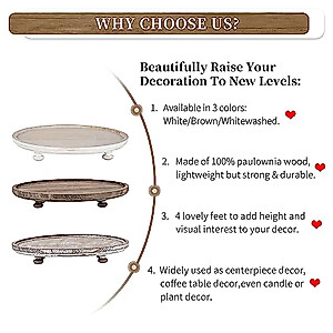 Hanobe Wood Risers for Decor: Rustic Round Wooden Pedestal Stand Tray for Display Farmhouse Table Decorative Risers for Dessert Candle Cake Plant, White 11"
