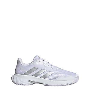 adidas Women's CourtJam Control Tennis Shoe, White/Silver Metallic/White, 7.5