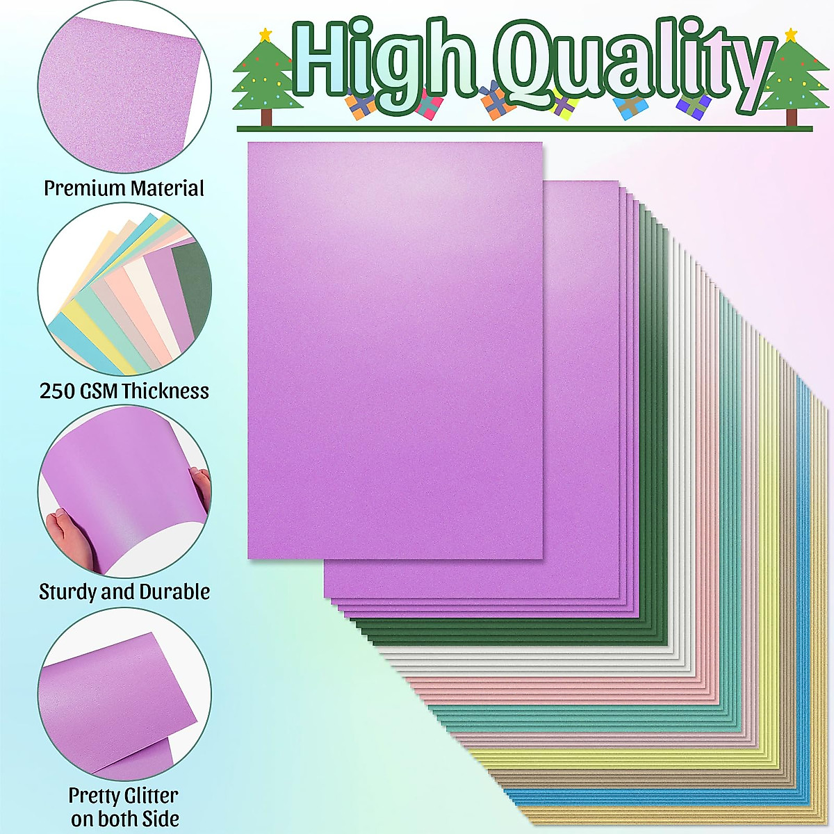 Yeaqee 100 Sheets Shimmer Cardstock Metallic Cardstock Paper 8.5 x 11 Inch 250GSM 90LBS Thick Double Sided Glitter Pearlescent Paper Colorful Paper for Invitations Weddings Parties Showers, 10 Colors