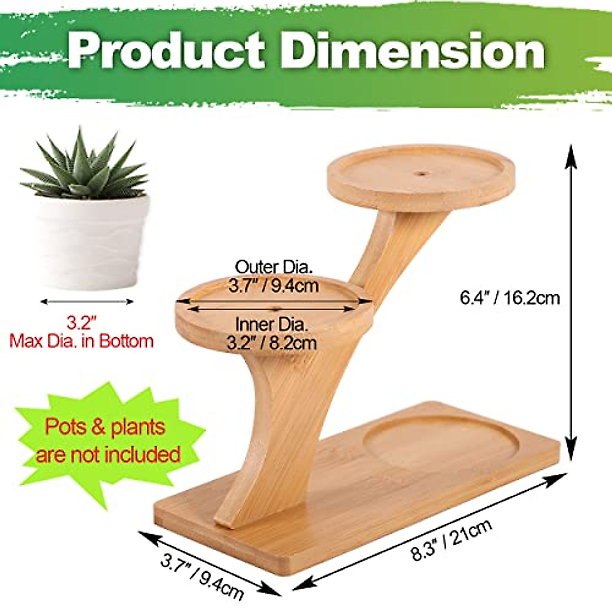 FAHAWEL Tabletop Bamboo Succulent Plant Stand Indoors Desktop Window Sill Plant Shelf 2 Packs, Small Mini Cute 3 Tier Plant Holder for Indoor Plants Table Top Desk Tiered Planter Flower Pot Holder