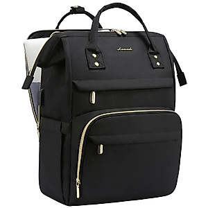 LOVEVOOK Laptop Backpack Women, 15.6 Inch Computer Backpack with Charger, Water Resistant Teacher Bag Work Backpack with Laptop Compartment for Travel Business College Bookbag, Black