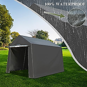 GS CHIER 10X10 ft Shed Storage Shelter All-Season Heavy Duty Portable Storage Shed Carport for Motorcycle, Bike, Garden Tools (Grey)