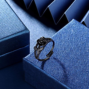 beautlace Rose Adjustable Rings Black Gun Plated Flower Open Ring Elegant Jewelry Gifts for Women KR0013K