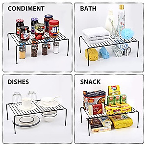Large (16.1 x 10.2 Inch) Cabinet Storage Shelf Rack, Kitchen Shelves，Kitchen Counter and Cabinet Shelf, Storage Rack Organizer for Kitchen, Fridge, Cabinet, Bathroom Cupboard (Black, 6)