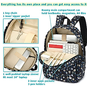 Leaper Travel Backpack for Women Girls Water Resistant Backpack for School Laptop Backpack Kids Backpack Kawaii Bookbag Floral Black White Flower