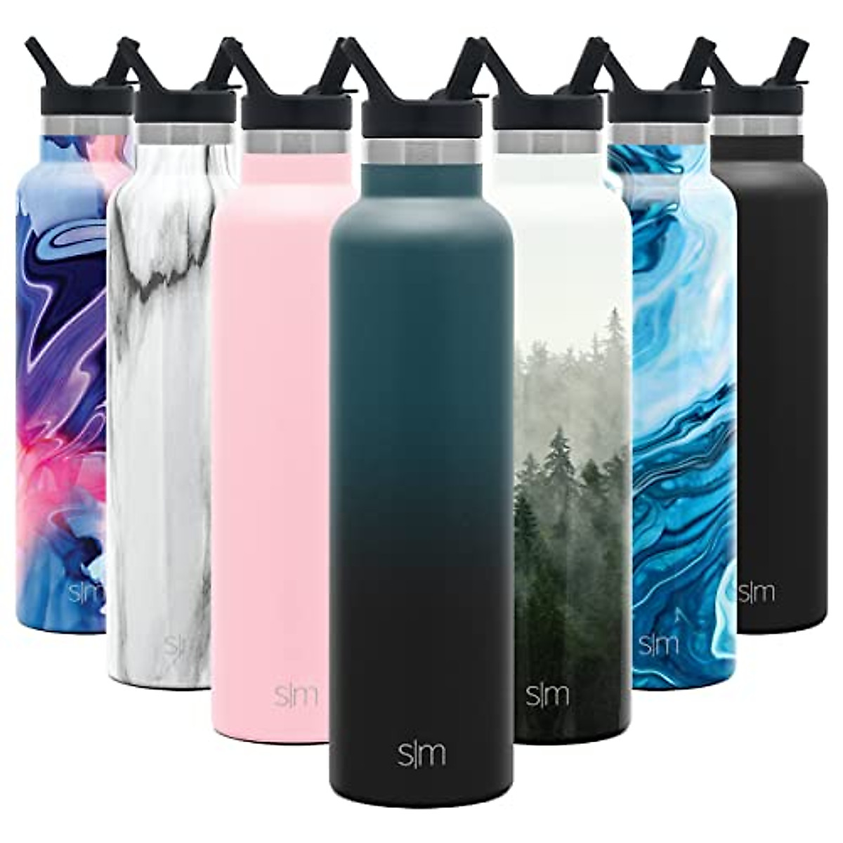 Simple Modern Water Bottle with Narrow Mouth Straw Lid Metal Thermos Vacuum Insulated Stainless Steel l Reusable Leak Proof BPA-Free Flask | Ascent Collection | 24oz, Moonlight