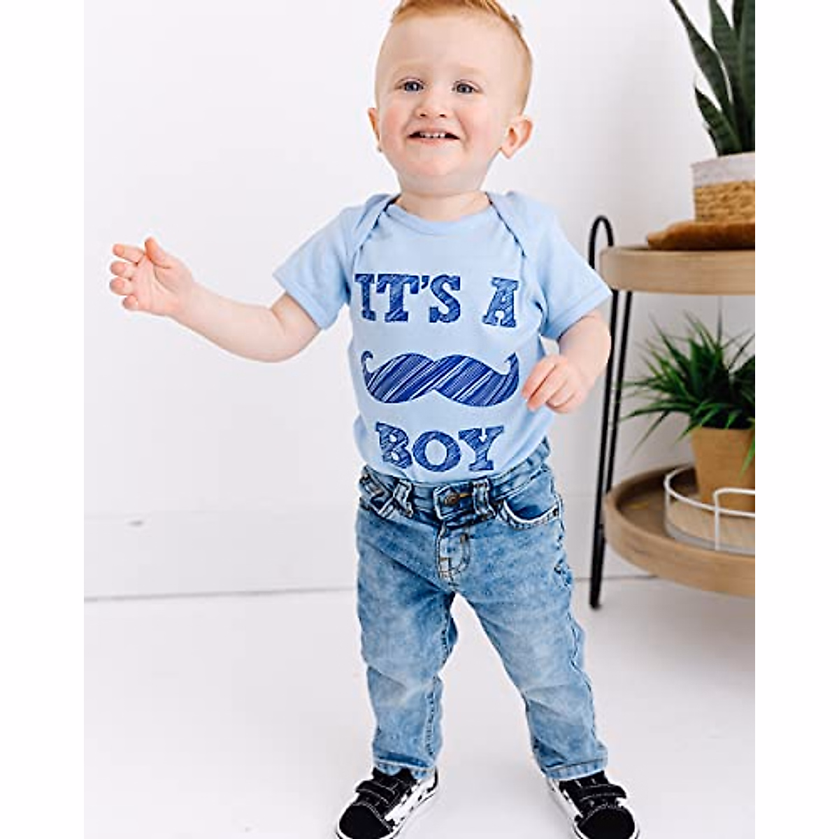 Apericots Cute Baby Short Sleeve Bodysuit, 100% Cotton: It's A Boy with Mustache Gender Reveal (0-18 months)