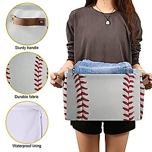 C.IOPMNU Foldable Storage Baskets, Baseball Storage Bins with Handles, Decorative Cloth Organizer Storage Boxes for Home Office 14 x 10 x 8 in