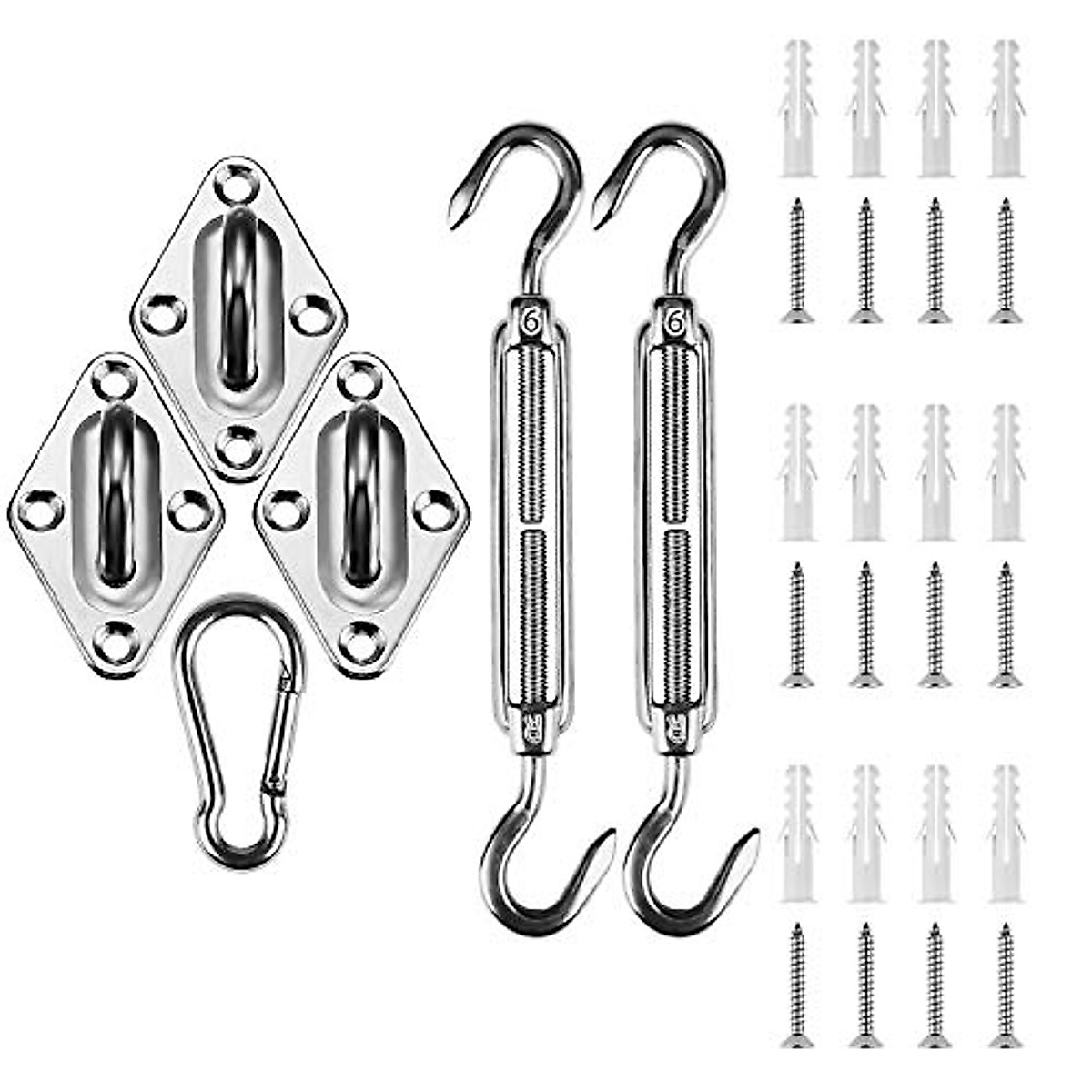 Shade Sail Installation Hardware Kit for Triangle, 6 Inch 304 Grade Stainless Steel Hardware for Patio Garden Outdoors