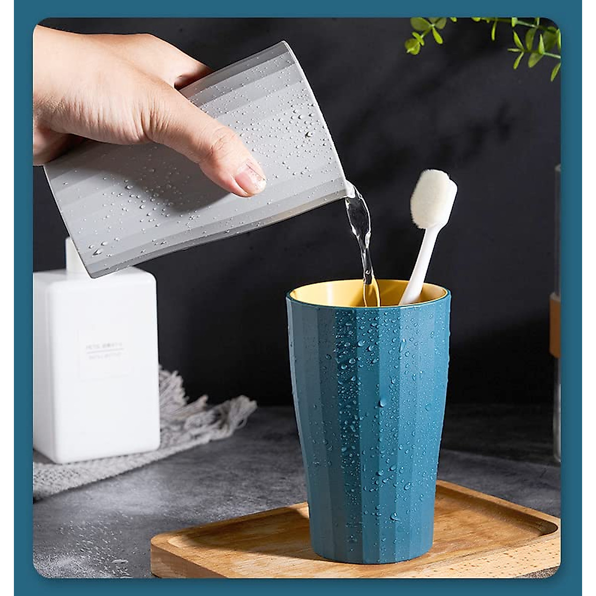 Awhale Mouthwash Toothbrush Cup, Bathroom Tumbler Cup, Unbreakable Bathroom Wash Cup, Soft and Easy Grip, Large Capacity 360ML (Blue and Grey)