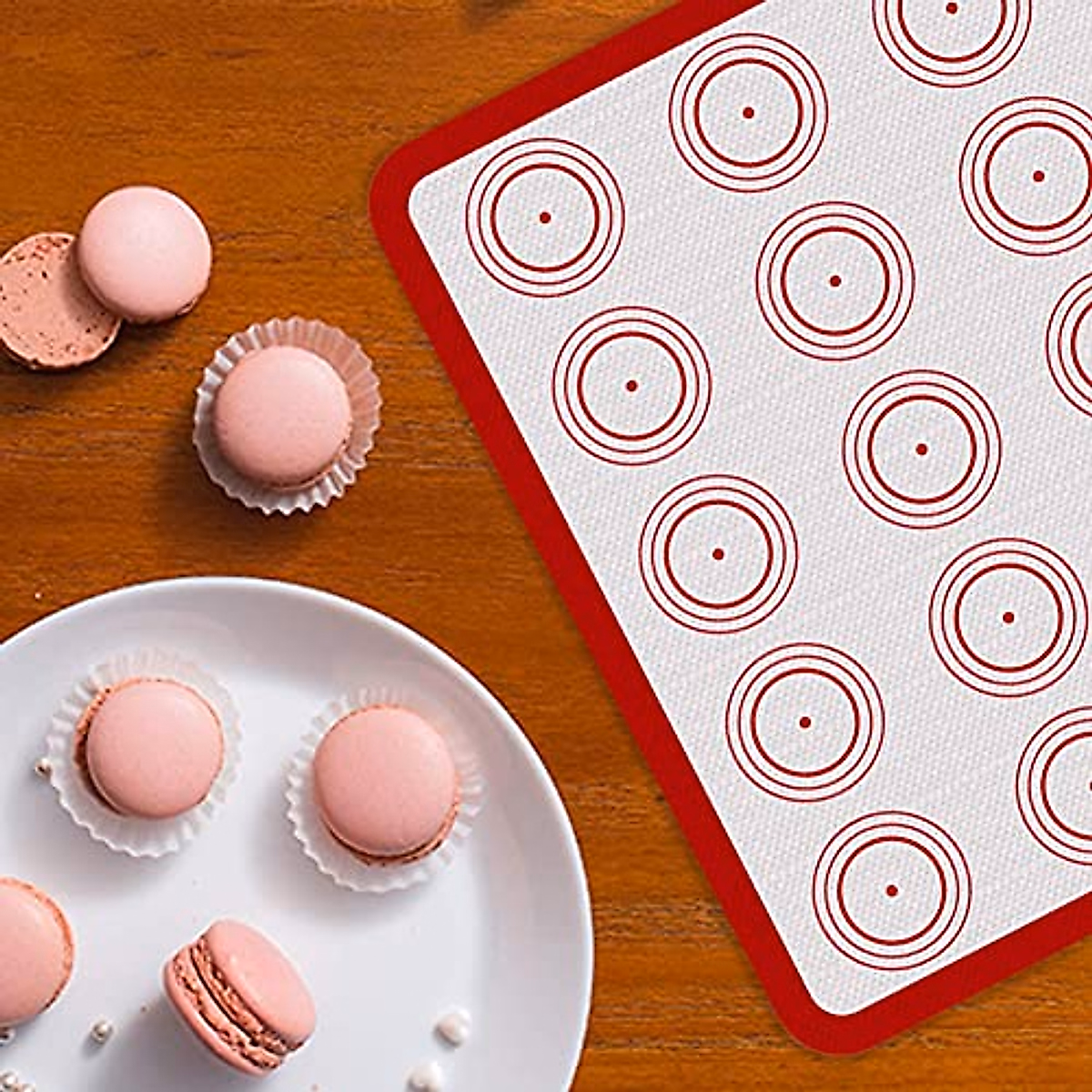 Silicone Baking Mat Macaron Baking Kit, Macaroon Baking Mat Set of 2 Half Sheet Nonstick Baking Mats, 6 Piping Tip, 2 Piping Bag and 2 Tie - Reusable Nonstick Liners for Baking Pans(16.5"x11.6")