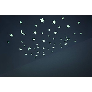 GLOPLAY Starry Night Series (48 pcs/Pack), Glow in The Dark Educational Wall Stickers, The Eco-Friendly and Brightest Wall Stickers for Ceiling, Bathtime, Bedroom, Party, Decor