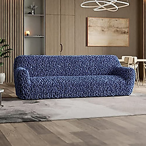 PAULATO BY GA.I.CO Sofa Slipcover - Stretch Sofa Cover - 4 Seater Couch Protector Cover for Pets and Kids - Shiny Soft Velvet Couch Slip Cover - Easy to Clean Sofa Slipcovers - Fuco Velvet - Navy Blue