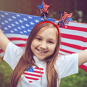 DIUEWOW 4PCS Patriotic Head Boppers Headband 4th of July Party Favors Star Love Heart Flashing Design Independence Day Hair Accessories Headwear for Veteran's Day and Memorial Day