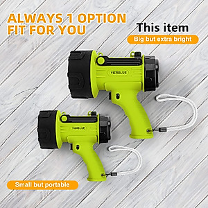 YIERBLUE Rechargeable Spotlight Flashlight with 1000,000 Lumen LED, IP67 Waterproof Long Running Spot Light searchlight, Impact Resistant Handheld Spotlight with Foldable Stand and Detachable Red Lens