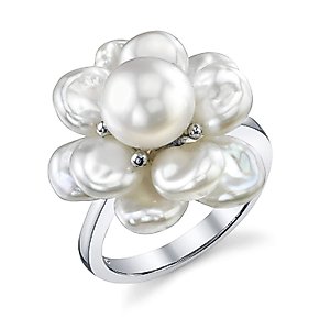 The Pearl Source Keshi Genuine White Freshwater Cultured Pearl Ring for Women
