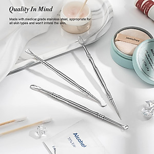 BEZOX Acne Needle Blackhead Remover Tools, Set of 3 Surgical Grade Stainless Steel Pimple Popper Facial Tools with Metal Storage Case