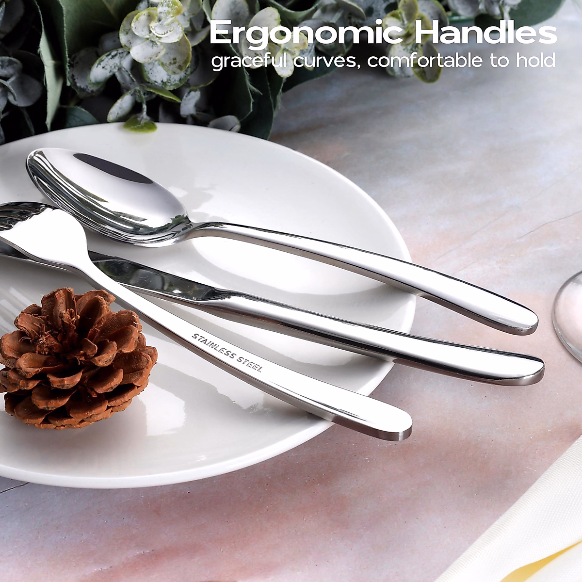 Onader 65 Piece Heavy Duty Silverware Set with Serving Utensils Stainless Steel Flatware Cutlery Set for 12