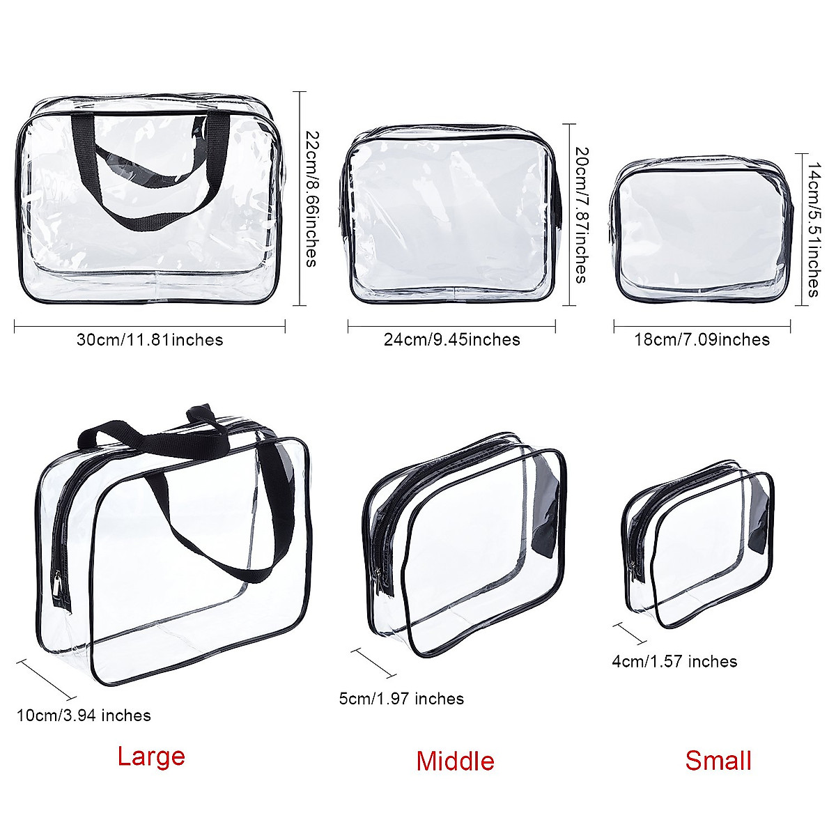 Hotop 4 Pieces Clear Make-up Bags Travel Toiletry Bag Organizers for Traveling Portable Cosmetic Pouch Set with Zipper Handle, Business Trip and School Bathroom, Water-proof