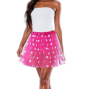 TWINKLEDE Women's Polka Dot Tulle Tutu Skirt Layered Ballet Tutu Skirts Halloween Costume Tutu Skirt for Women and Girls (A Hot Pink)
