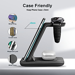 Wireless Charger for Samsung, 3 in 1 Fast Charging Station for Samsung Galaxy S23/S22/S21/S20/S10/Note 20/10, Wireless Charging Stand for Galaxy Watch5/Pro/4/Active 2/1, Buds/Buds+/Pro/Live/Buds2