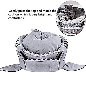 Shark-Shaped House Pet Bed with One Cushion and One Warm Kennels, Cat Bed Small Cat and Dog Cave Comfort Bed, Removable Pet Bed(Light Grey)