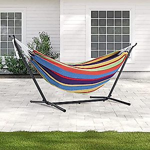 OUTDOOR WIND 550lbs Capacity Double Hammock Adjustable Hammock Bed with 10ft Heavy Duty Steel Stand Includes Portable Carrying Case, Easy Set up
