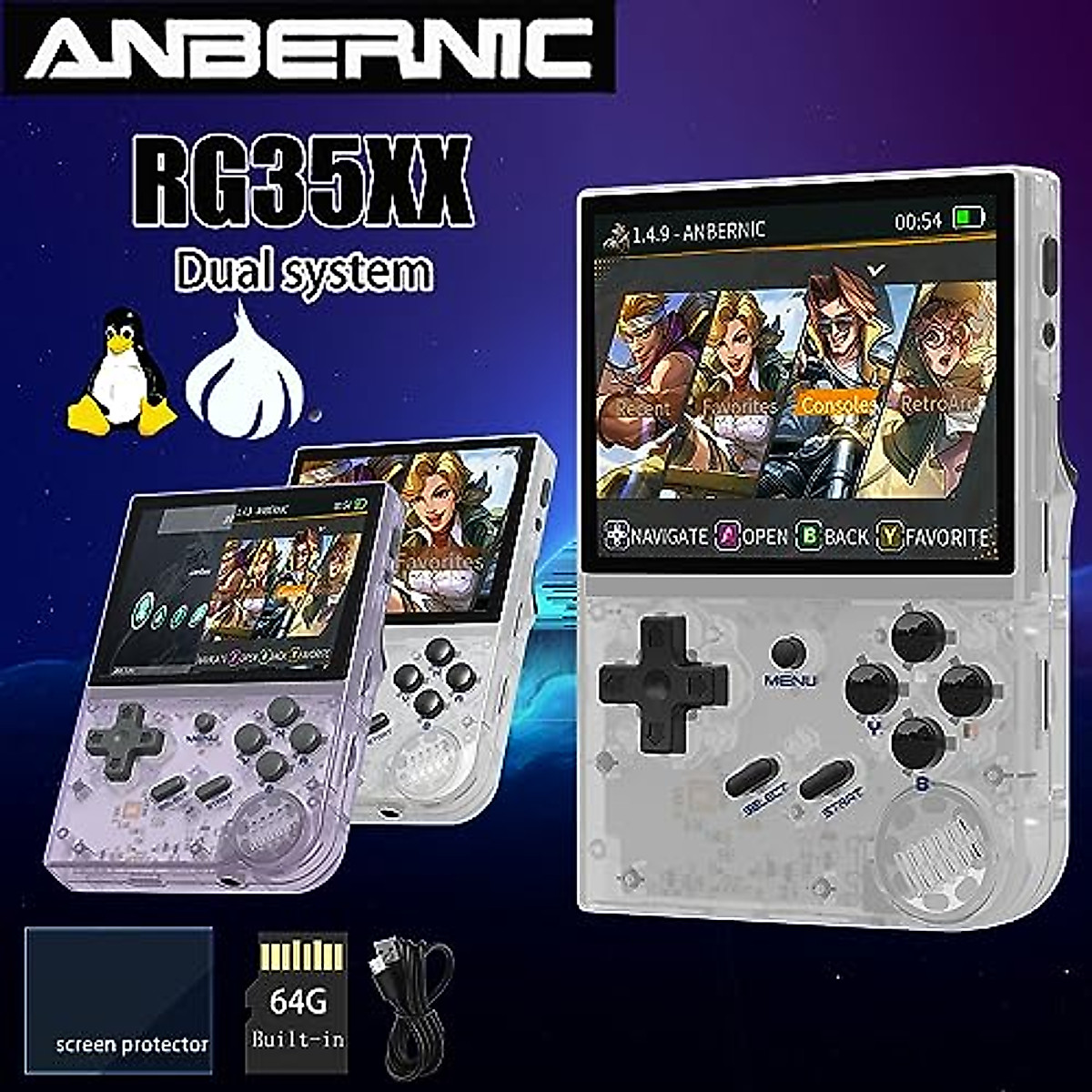 RG35XX Linux Handheld and Garlic Handheld Game Console 3.5'' IPS Screen, 35xx with a 64G Card Pre-Loaded 6900 Games, RG35X Supports HDMI and TV Output 2600mAh Battery