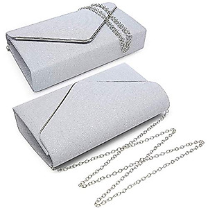 Dasein Women Glistening Clutches Handbags Evening Bags Wedding Purses Cocktail Prom Party Clutches (Silver)