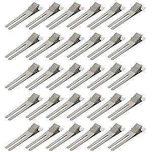 60 Pcs Double Prong Curl Clips 1.8" Setting Clips for Hair Styling, Bows, and Salon Use - Silver