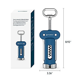 KITCHENDAO 3 in 1 Wine Bottle Opener, Wing Corkscrew with Foil Cutter, Built-in Beer Bottle Opener, Multifunctional Wine Opener with Non-Stick Sharp Screw,Easy to Use, Sturdy Durable Manual Corkscrew